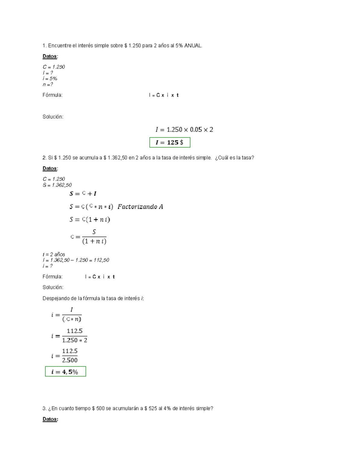 Ejercicios - dsdss - 1. Encuentre el interés simple sobre $ 1 para 2 ...