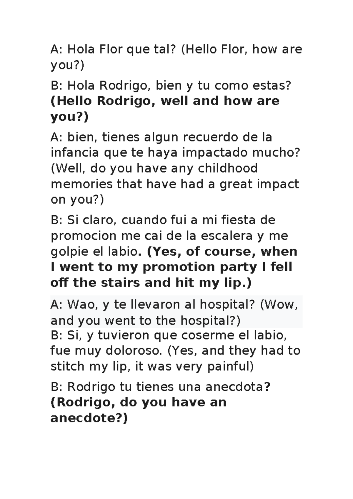 Dialogo Semana 3 Ingles III - A: Hola Flor que tal? (Hello Flor, how ...