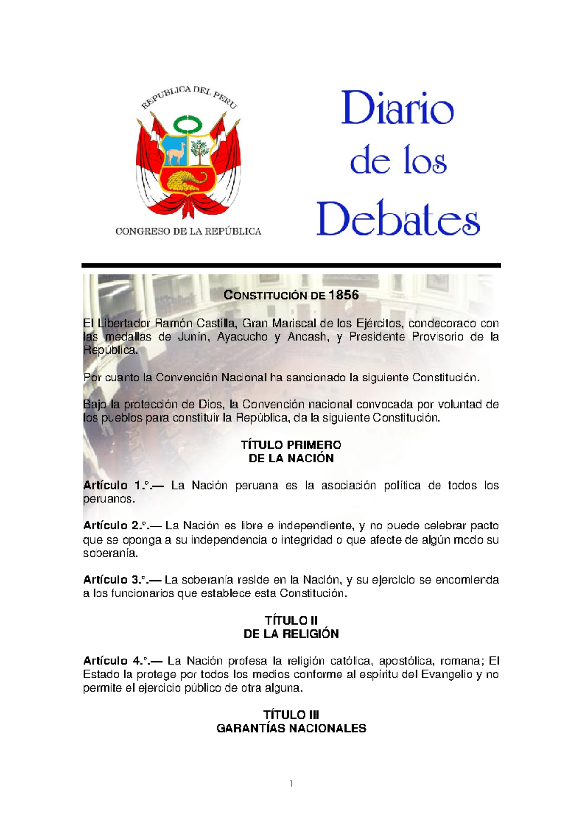 Constitucion-1856 - CONSTITUCIÓN DEL PERÚ - CONSTITUCIÓN DE 1856 El ...