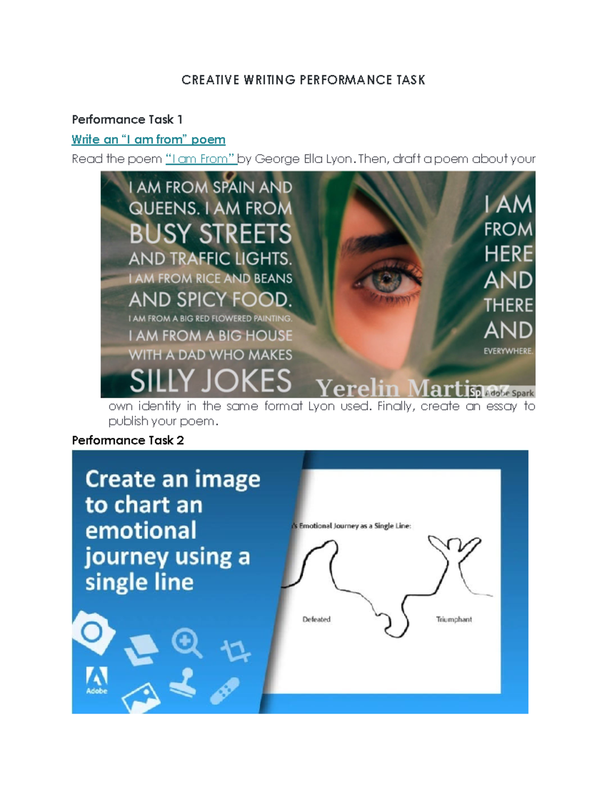 Creative Writing Performance TASK - CREATIVE WRITING PERFORMANCE TASK Performance Task 1 Write ...