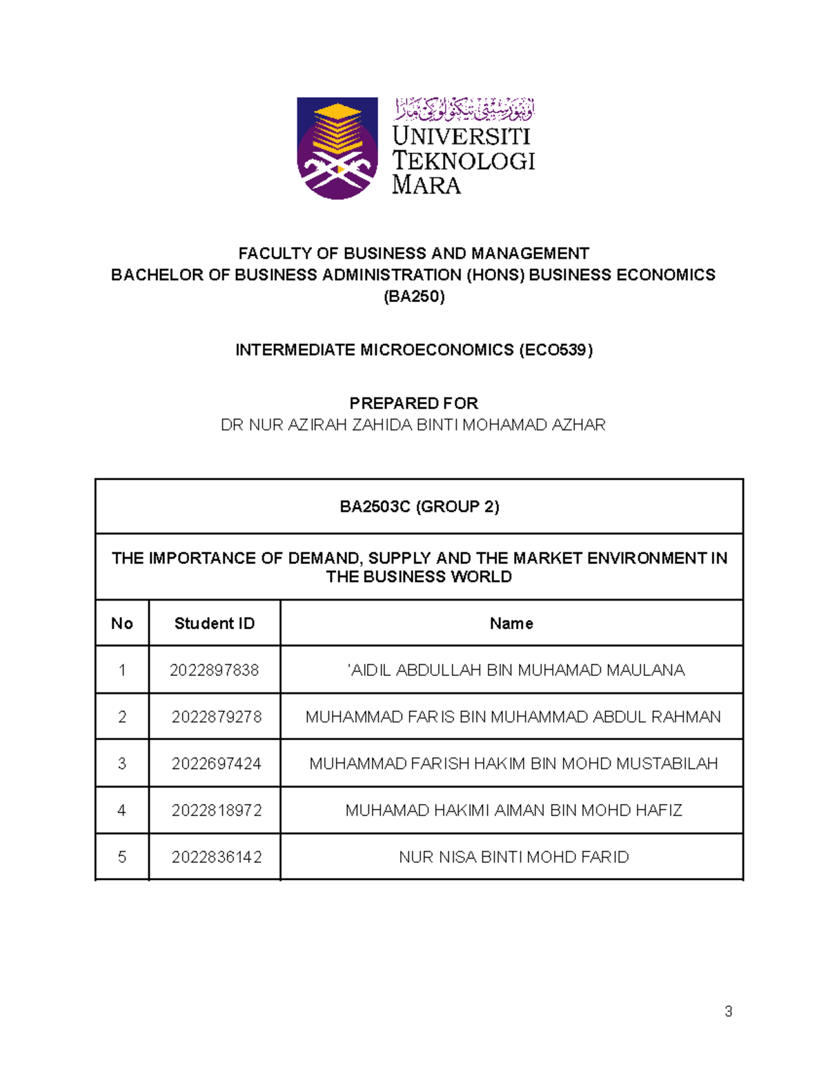 Group 3 Group Assignment - FACULTY OF BUSINESS AND MANAGEMENT BACHELOR ...