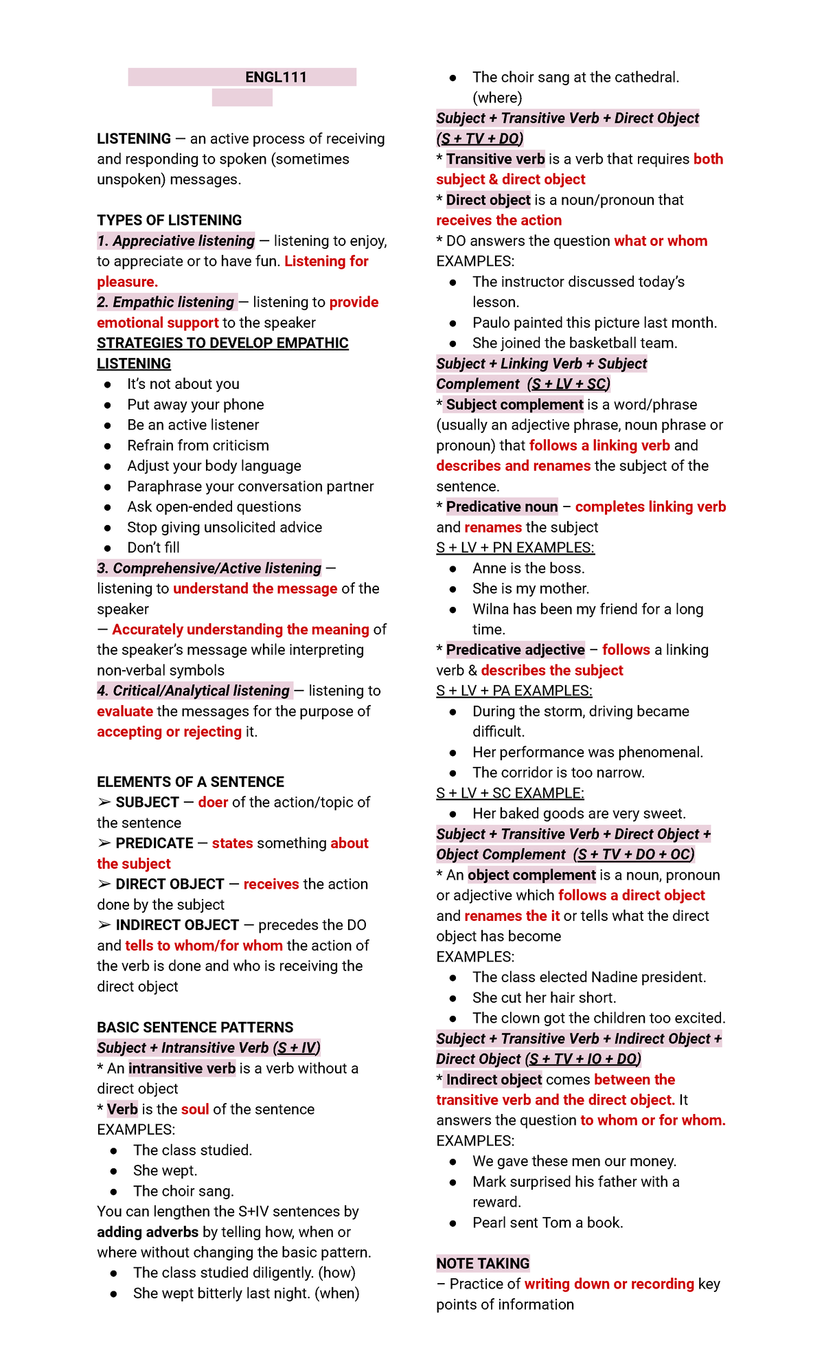 ENGL111 lecture notes - ᅠᅠᅠᅠᅠ ᅠᅠ ENGL111 ᅠ ᅠ ᅠᅠᅠᅠ LISTENING — an active ...