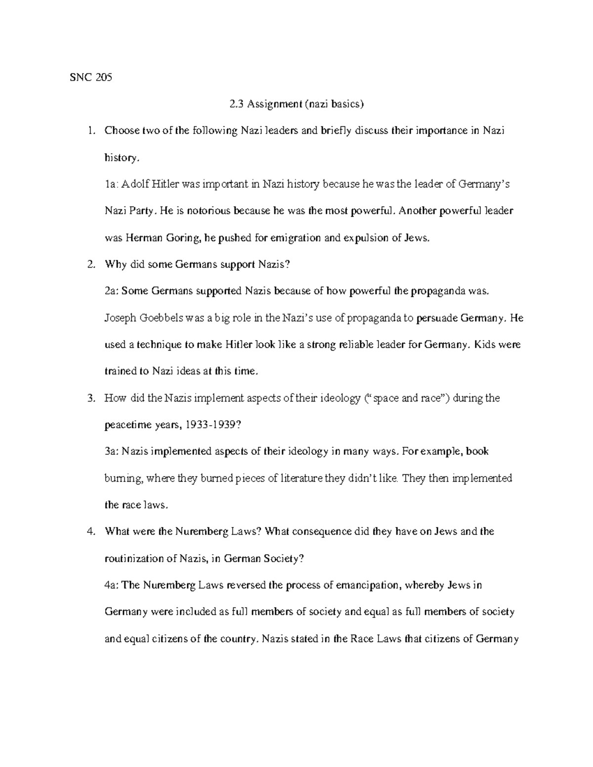 Snc 2 - Assignment SNC 205 - SNC 205 2 Assignment (nazi basics) Choose ...