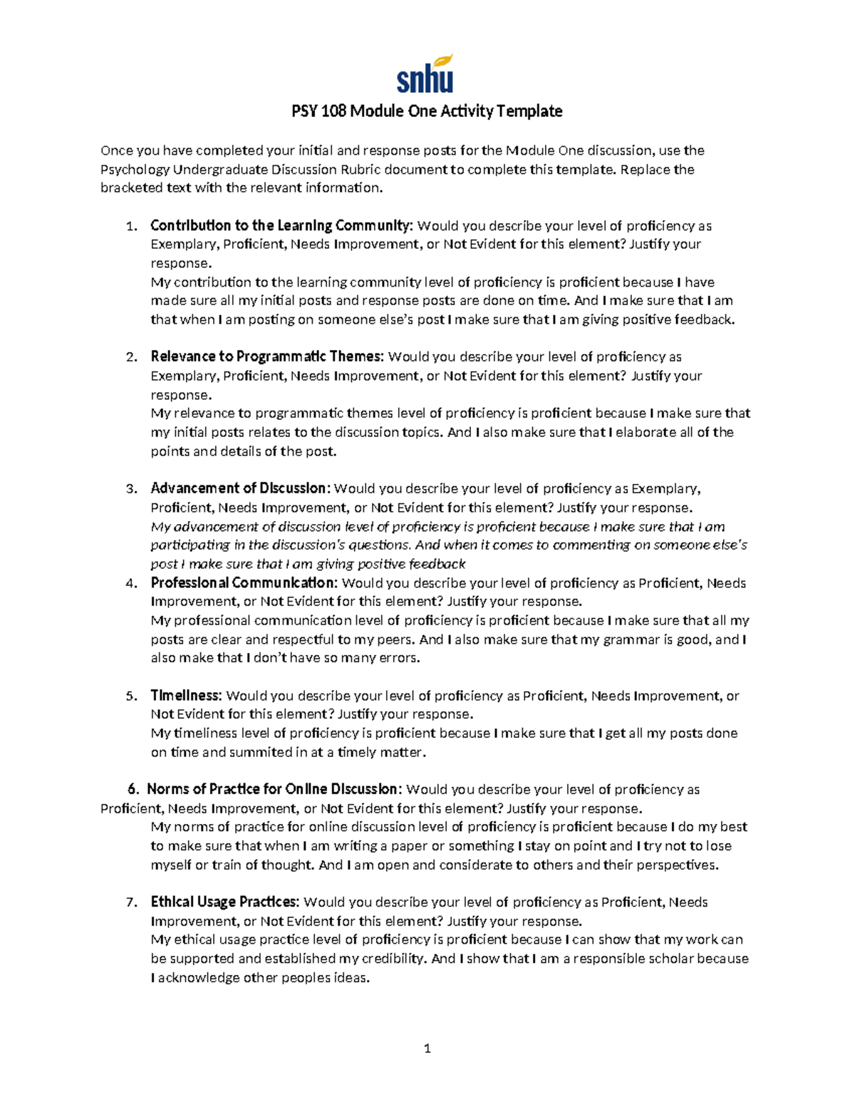 PSY 108 Module One Activity Template - PSY 108 Module One Activity ...