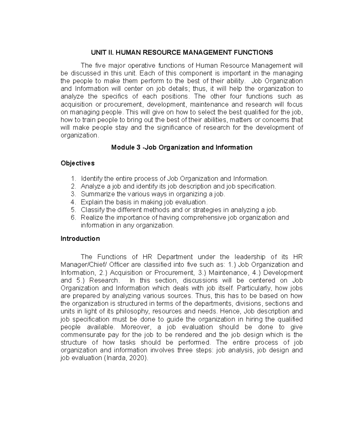Module 3 BA1 HRM - UNIT II. HUMAN RESOURCE MANAGEMENT FUNCTIONS The five major operative ...