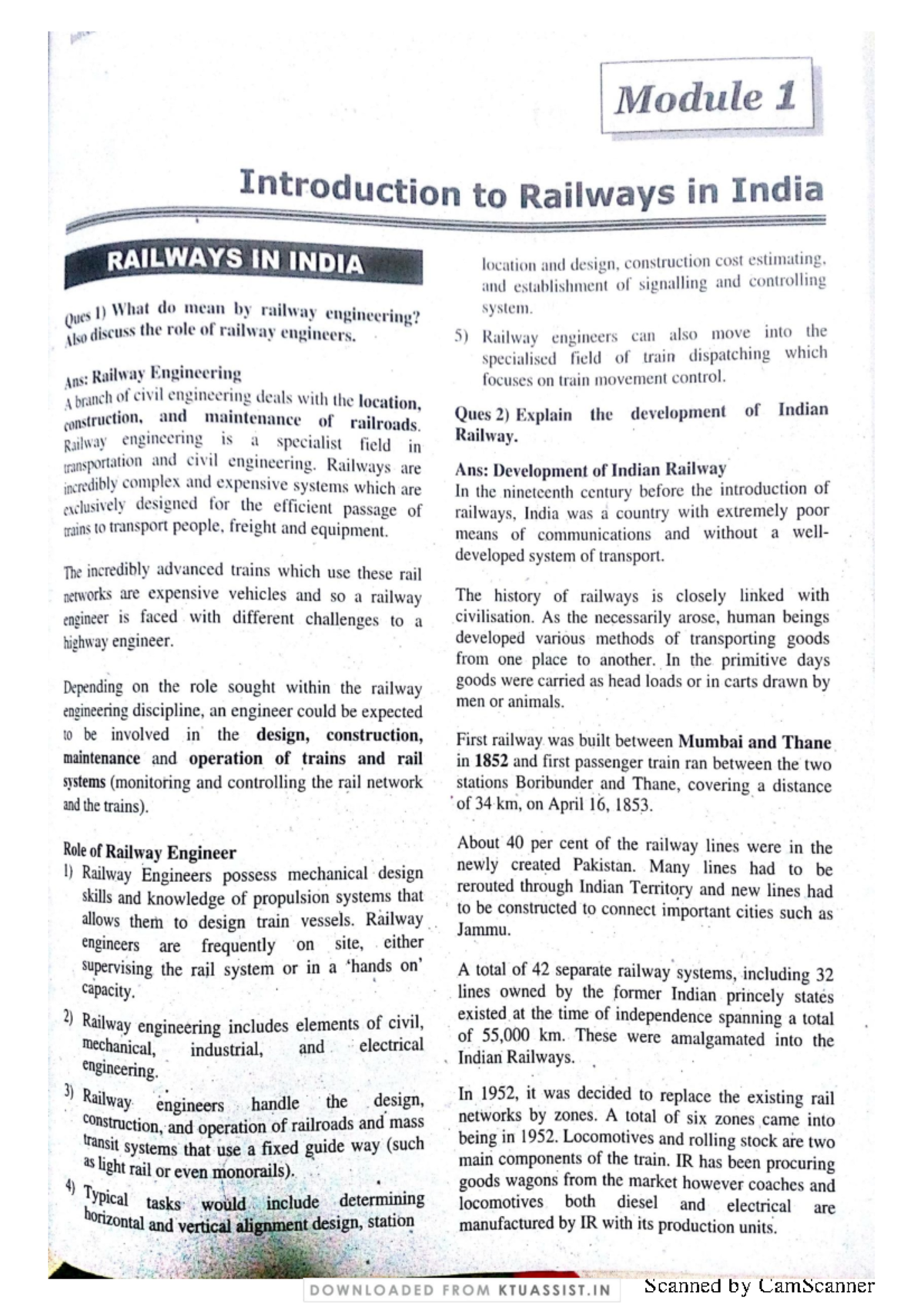 TE2 Module 1 Question BANK - Transportation engineering 2 - Studocu