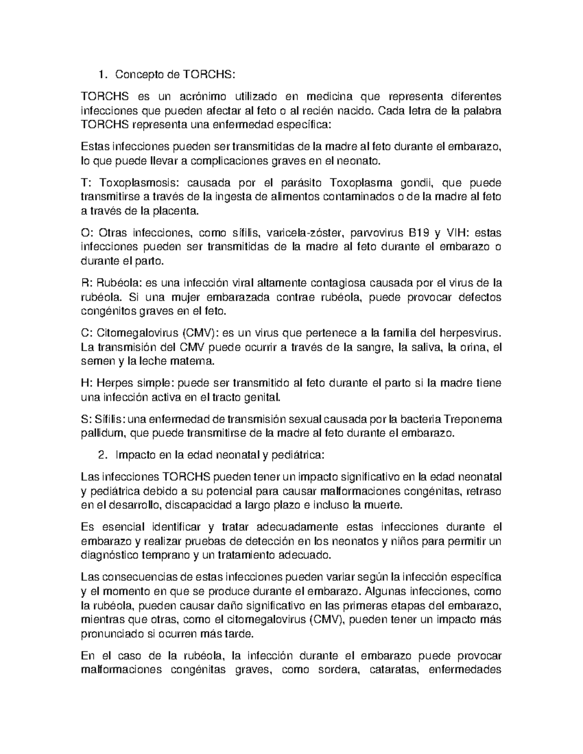 Resumen Torch - Concepto de TORCHS: TORCHS es un acrónimo utilizado en ...