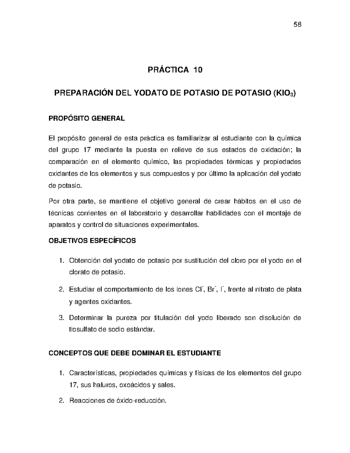 Practica 10 - PRÁCTICA 10 PREPARACIÓN DEL YODATO DE POTASIO DE POTASIO (KIO 3 ) PROPÓSITO ...