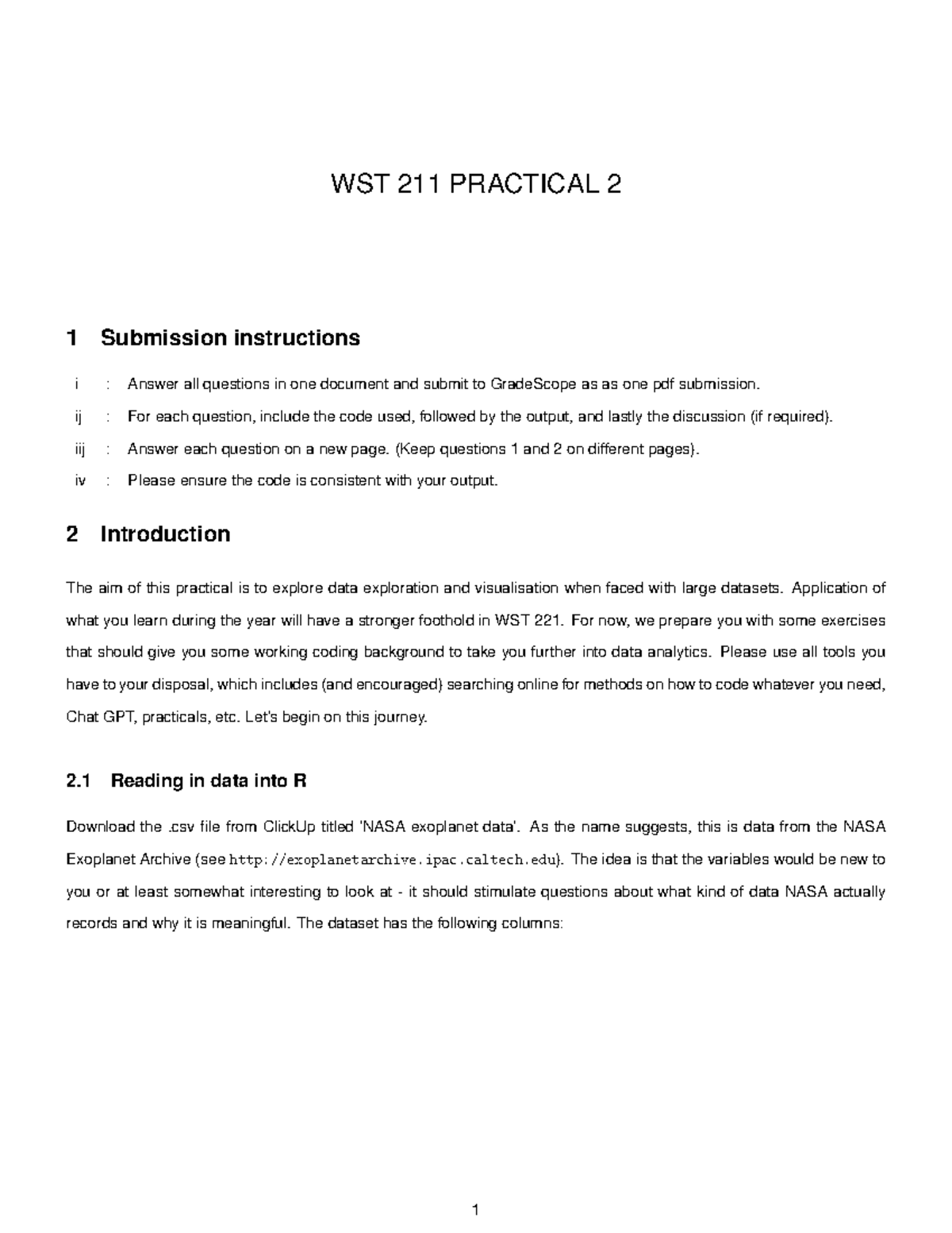 Practical 2 Questions - WST 211 PRACTICAL 2 1 Submission instructions i : Answer all questions ...