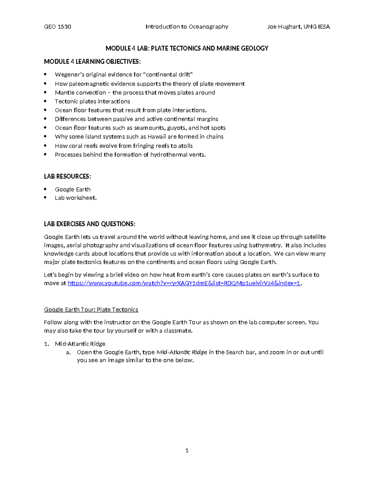 Module 4 Lab Plate Tectonics and Marine Geology - MODULE 4 LAB: PLATE ...