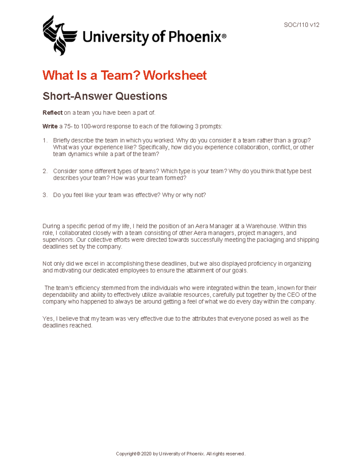 Soc110 v12 wk1 what is a team worksheet - SOC/110 v What Is a Team ...