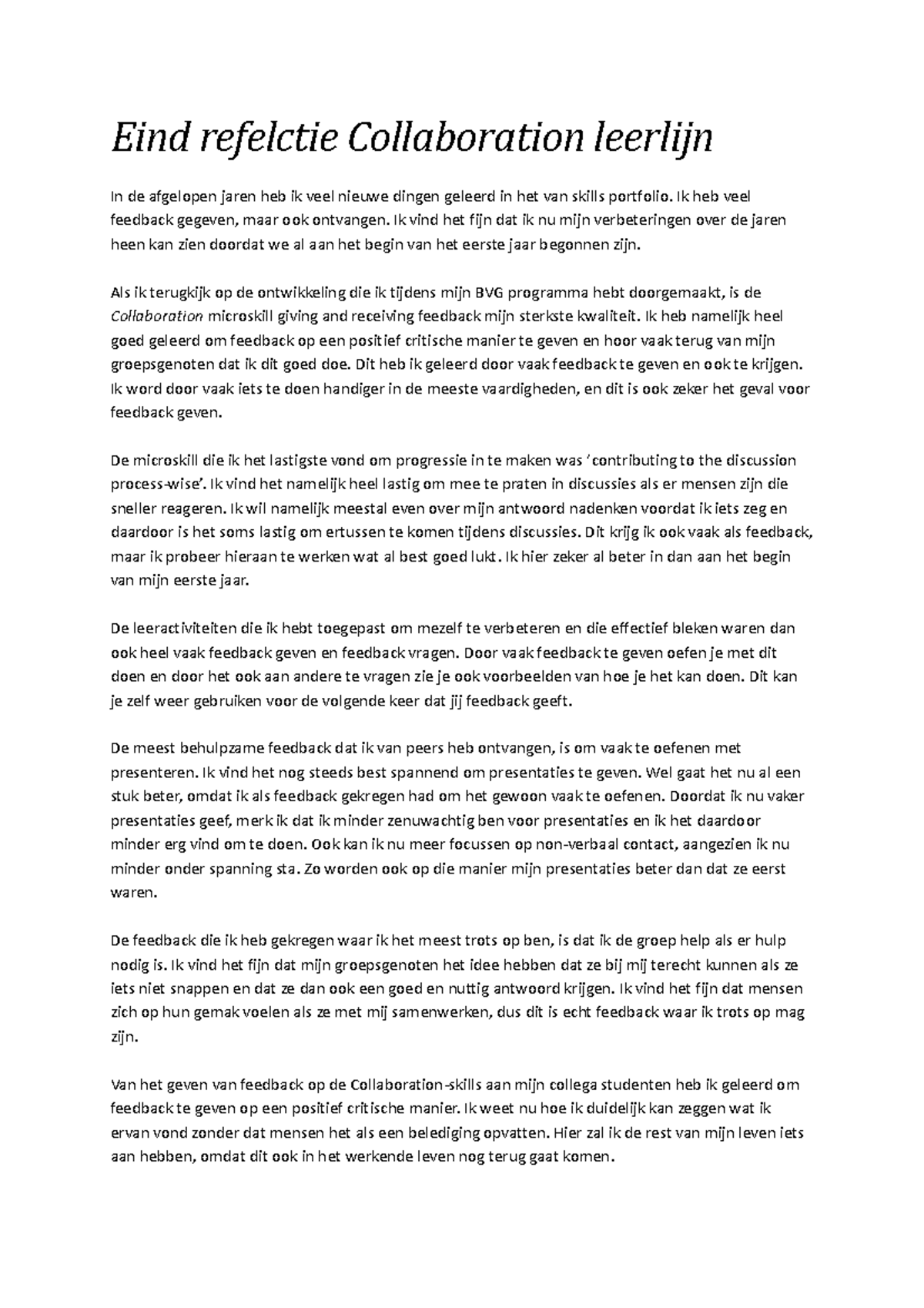 Y2 Eind reflectie Collaboration leerlijn - Eind refelctie Collaboration ...