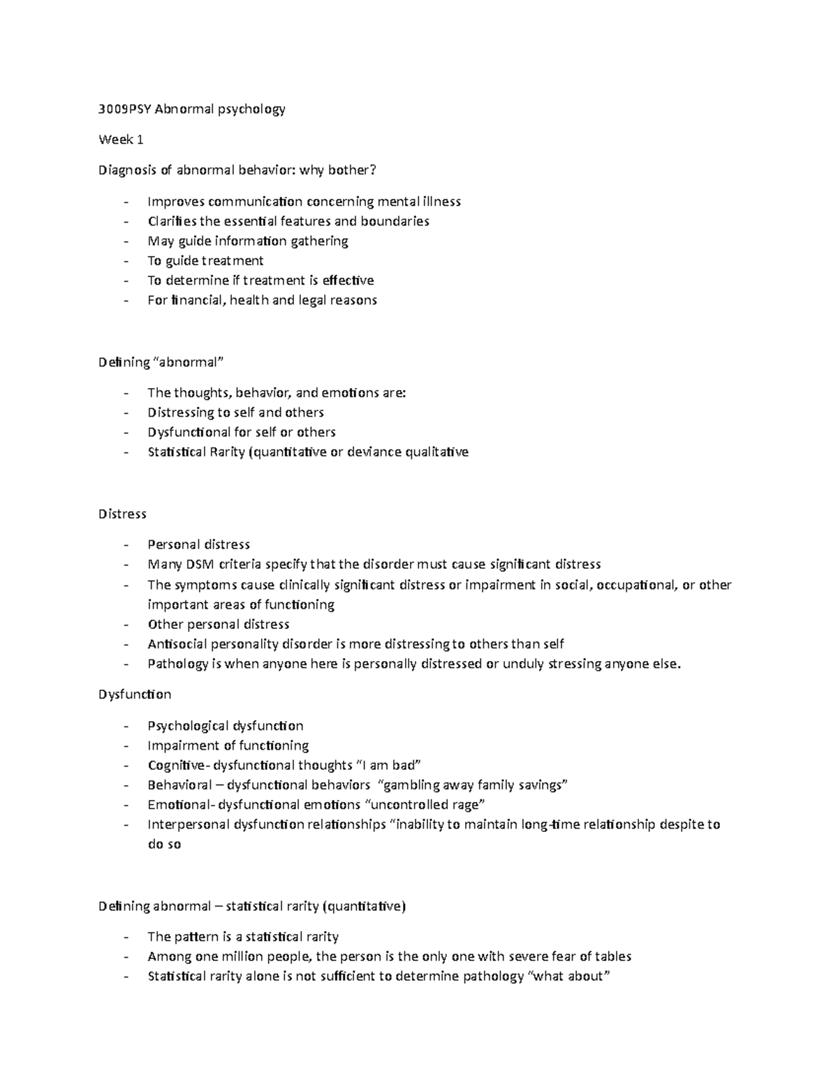 3009PSY Abnormal psychology[ 1057] - 3009PSY Abnormal psychology Week 1 ...