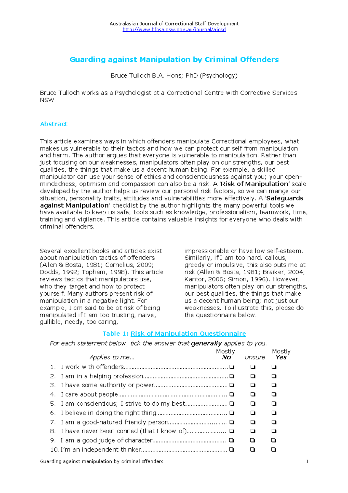 Guarding against Manipulation by Criminal Offenders - - Studocu