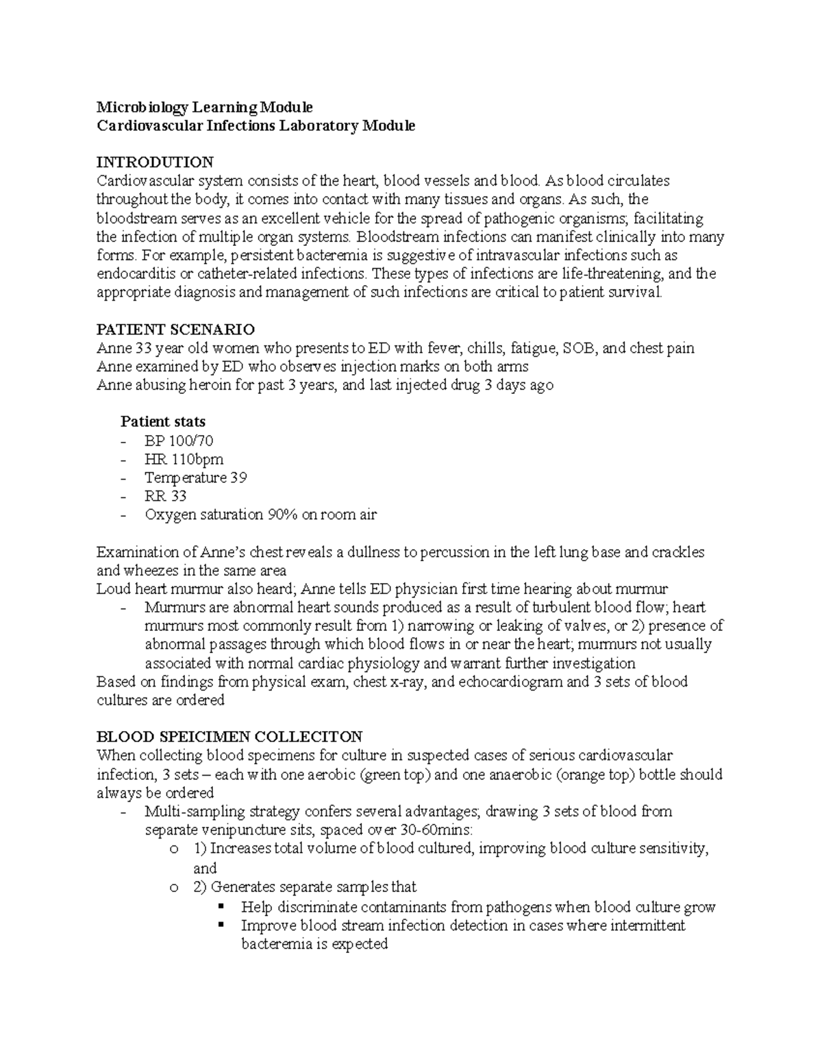 Cardiovascular Infections Module - Microbiology Learning Module ...