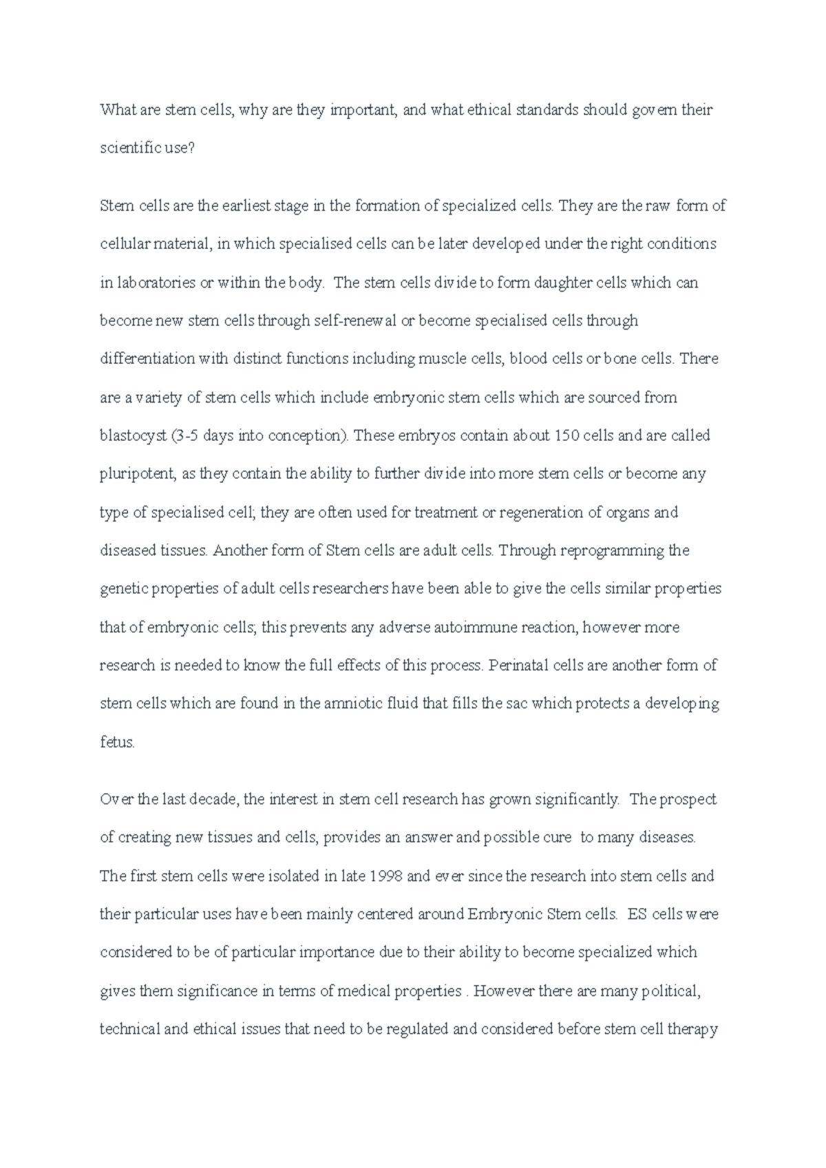 Stem Cells Assignment - What are stem cells, why are they important ...