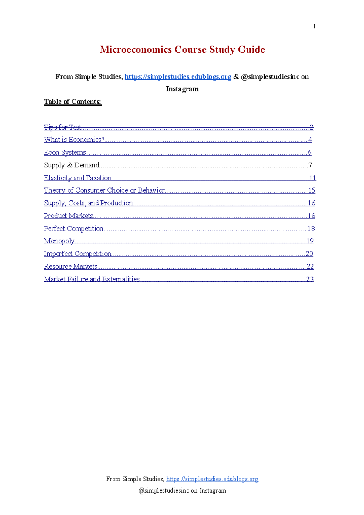 Principles of Microeconomics Study Guide, Graphs Broken - 1 From Simple ...