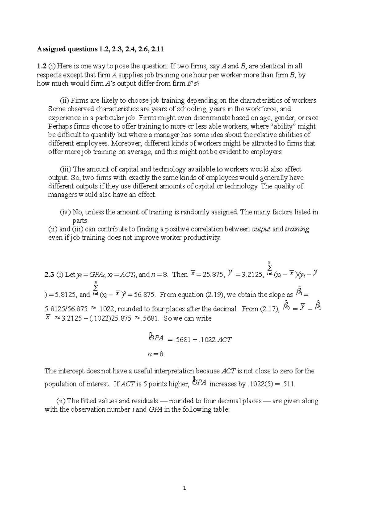 Brief Answers Tutorial Questions Week1 2 Assigned Questions 1 2 2