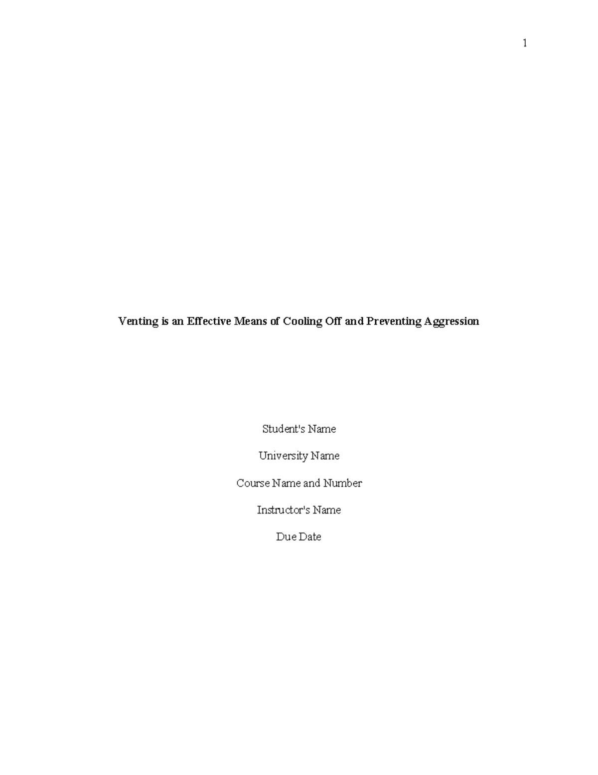 Venting final paper - nursing - Venting is an Effective Means of ...