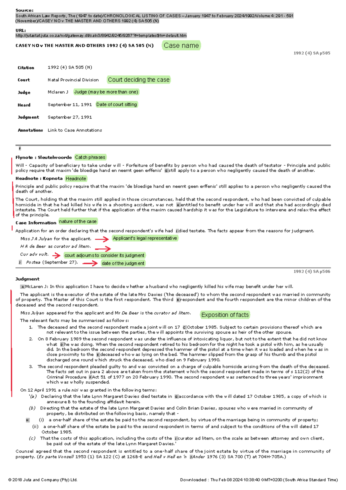 Casey NO v THE Master AND Others 1992 (4) SA 505 (N) - Source: South ...