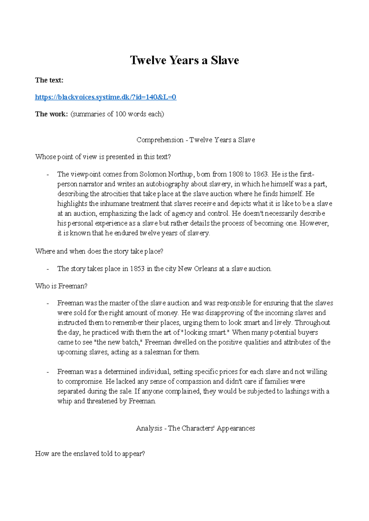 Twelve Years a Slave - virtuelt - Twelve Years a Slave The text ...