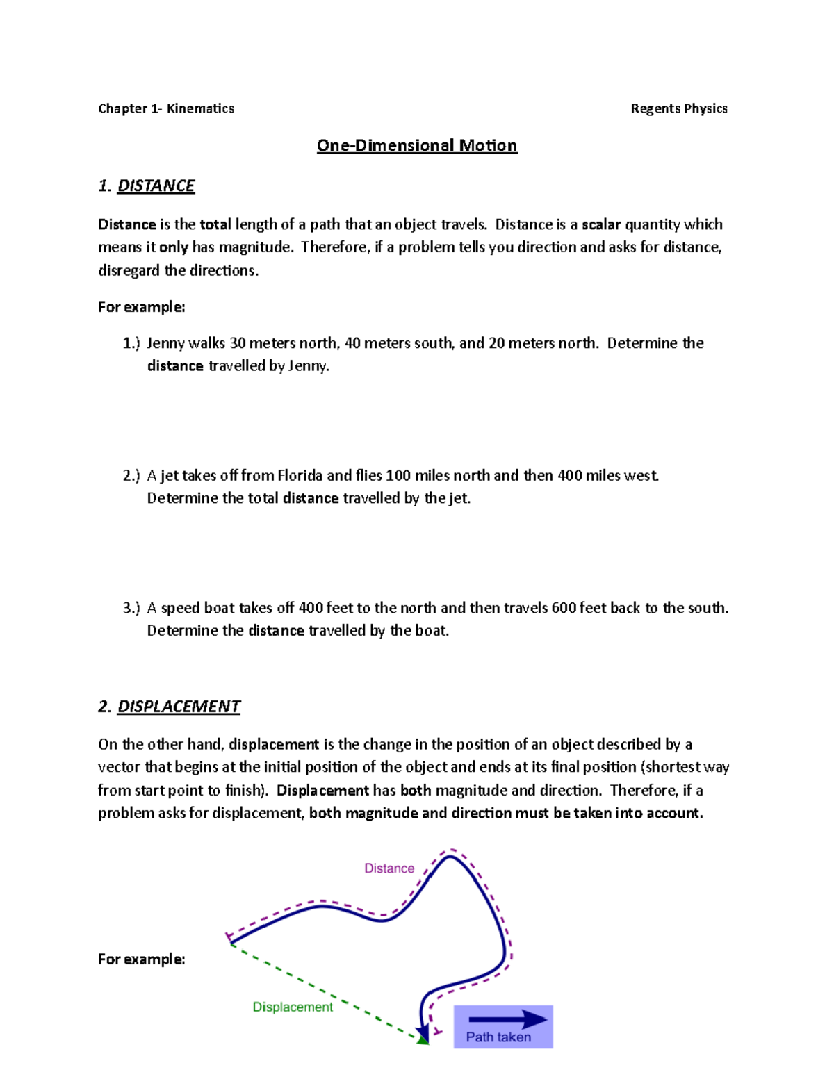 Kinematics notes 2 - distance displacement - Chapter 1- Kinematics ...