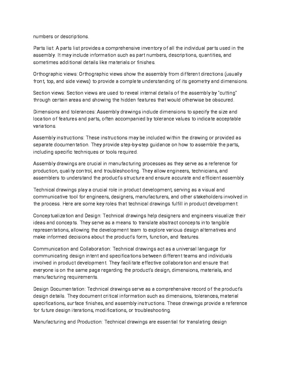 Technical drawing-4 - Notes - numbers or descriptions. Parts list: A ...