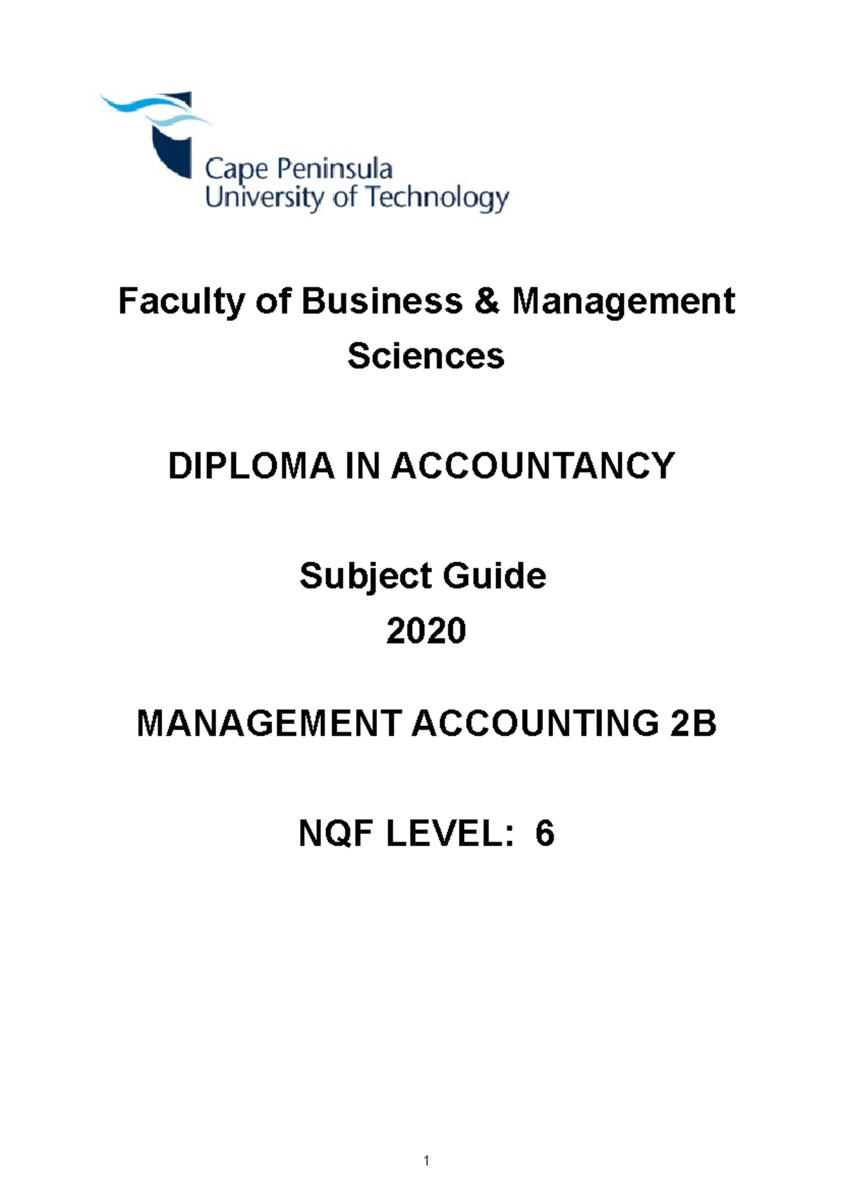 2020 Management Accounting 2B subject guide - Faculty of Business ...