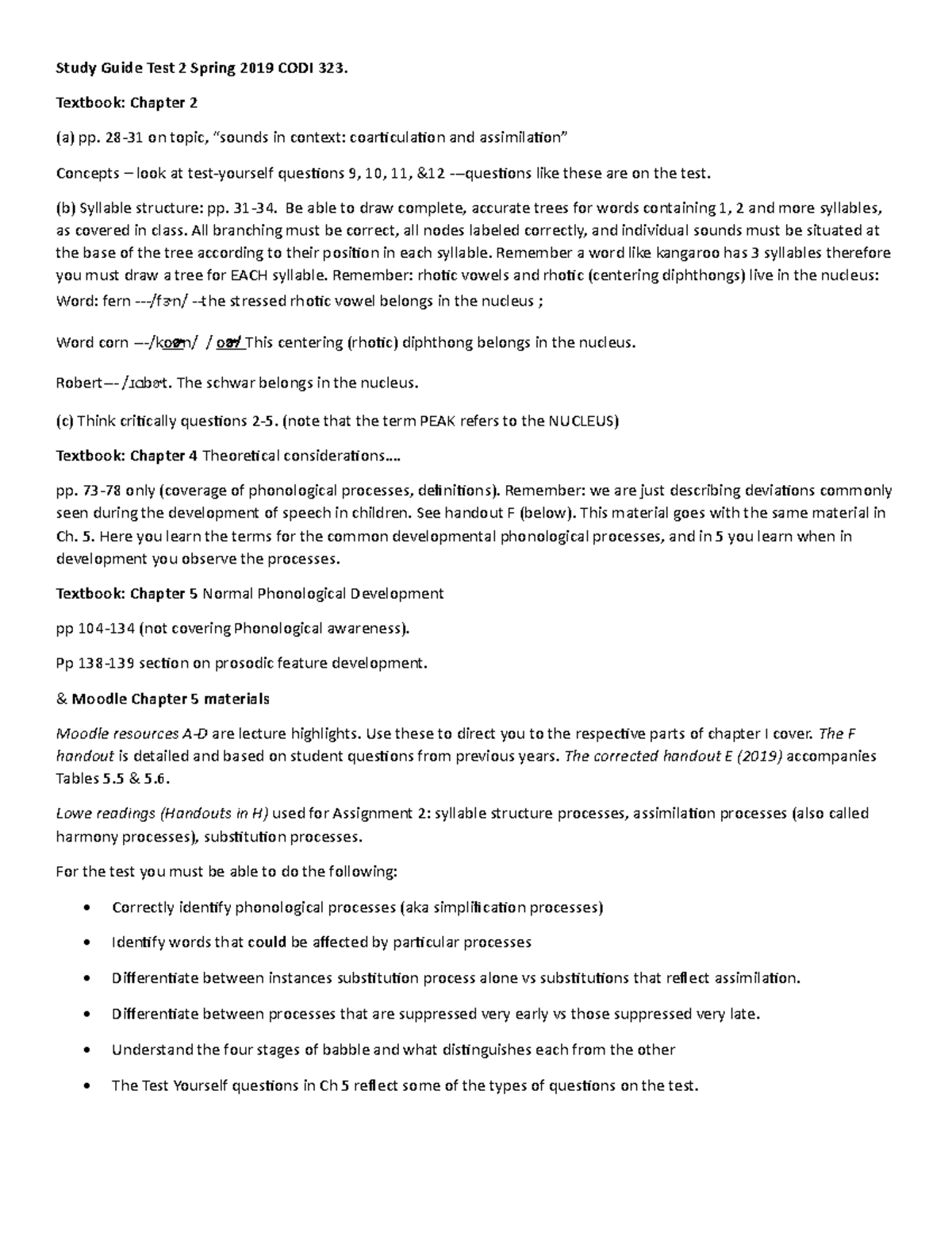 Study Guide Test 2 - Summary Articulation and Phonological Disorders ...