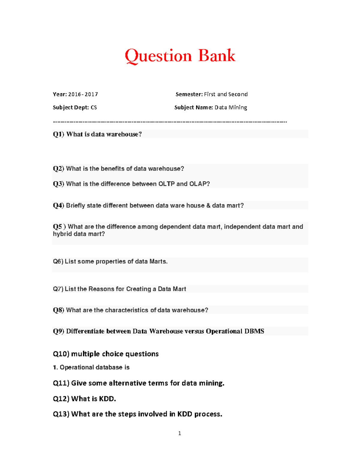 Dm-question bank - Explain good - Question Bank Year: 2016- 2017 ...