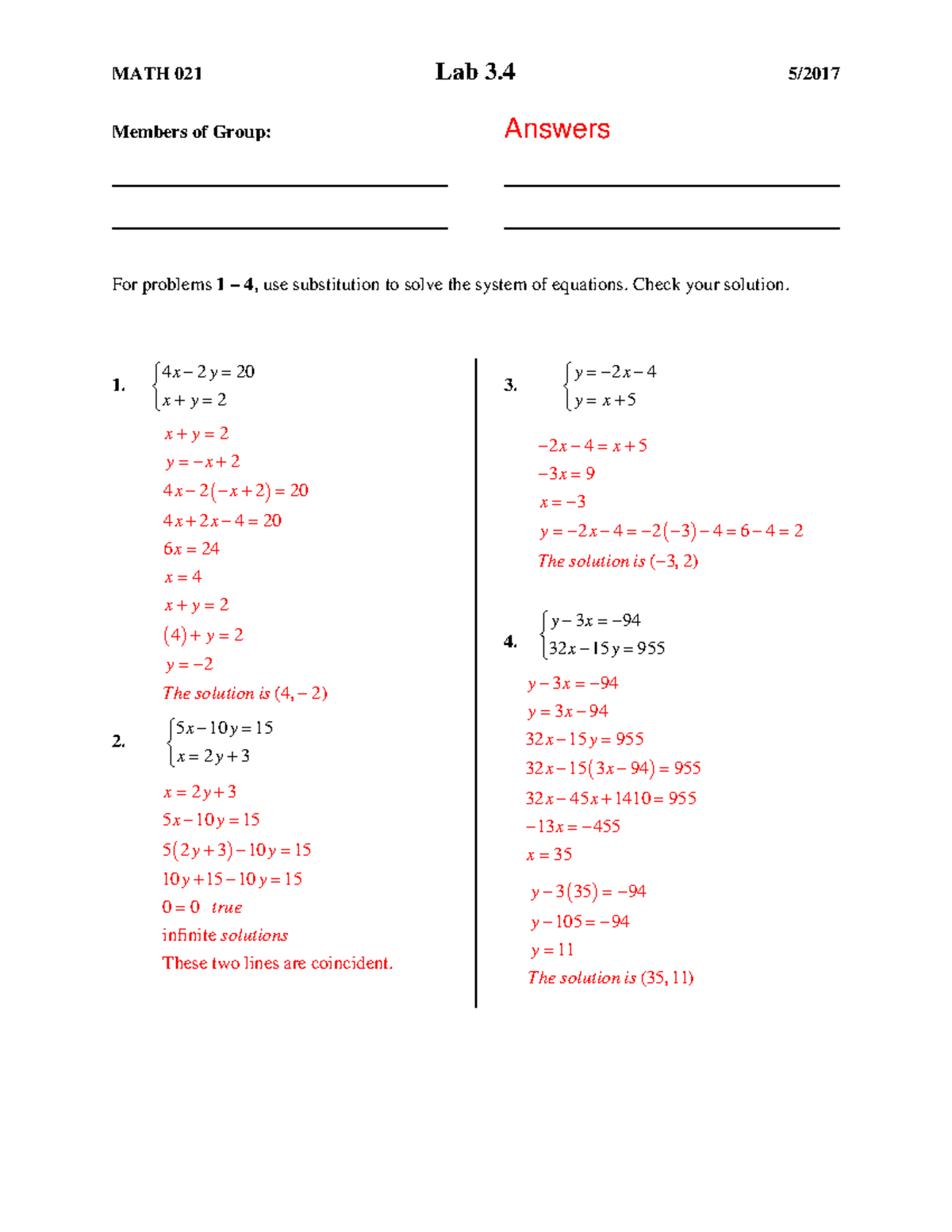 Lab 3.4 answer key - MATH 021 Lab 3 5/ Members of Group: Answers For ...
