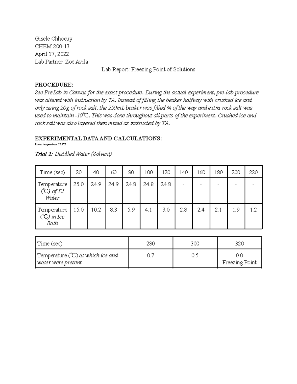 Freezing Point of Solutions Lab Report - Studocu