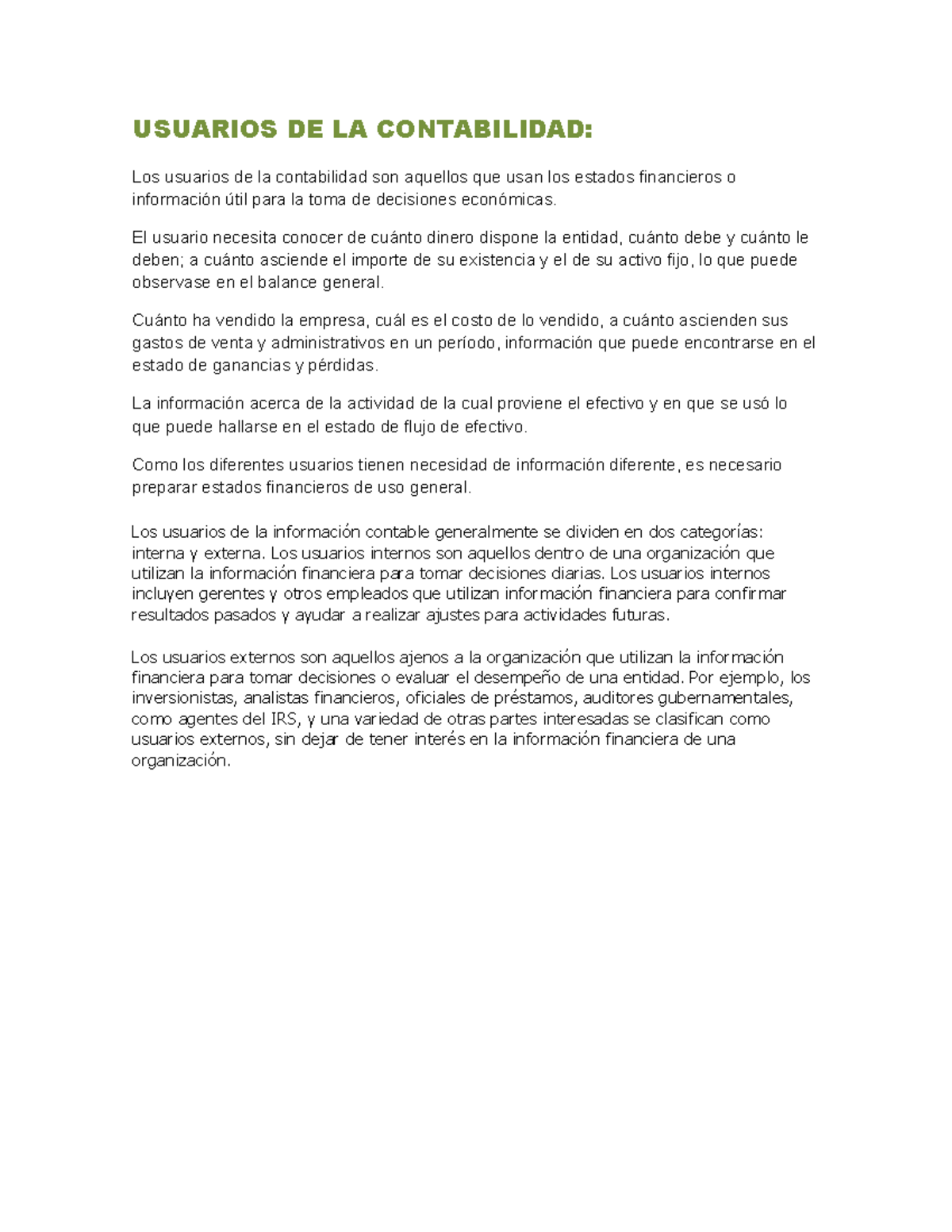 Usuarios DE LA Contabilidad - USUARIOS DE LA CONTABILIDAD: Los usuarios ...