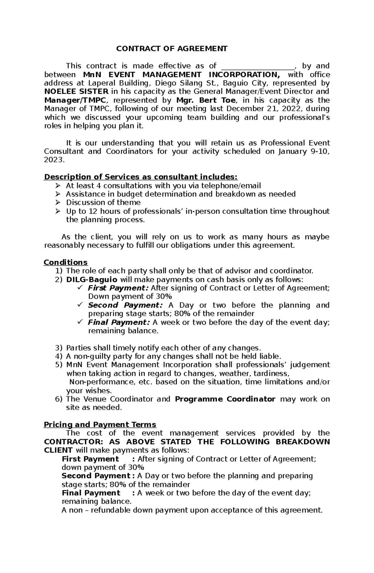 Contract OF Agreement - Module - CONTRACT OF AGREEMENT This contract is ...