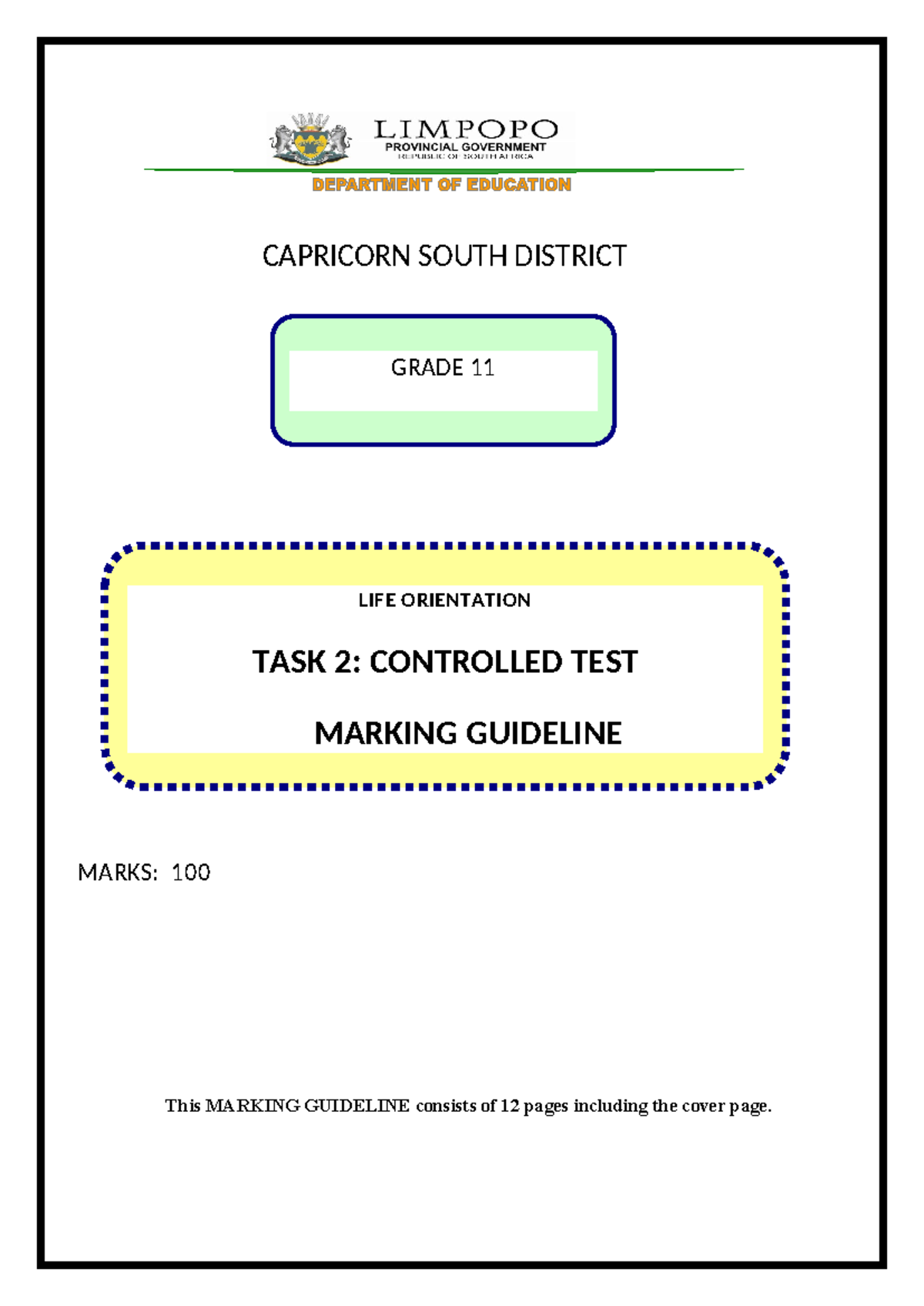 2023 Grade 11 LO Controlled TEST Marking Guideline TERM2 - CAPRICORN ...
