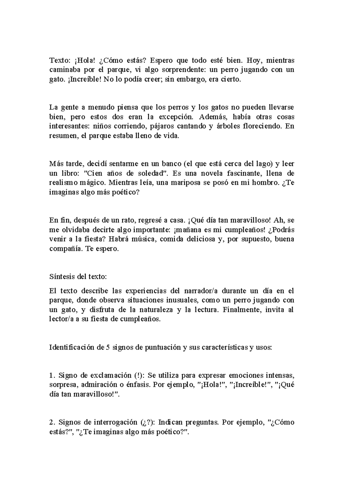 Aplicación de los Signos de Puntuación - Texto: ¡Hola! ¿Cómo estás ...
