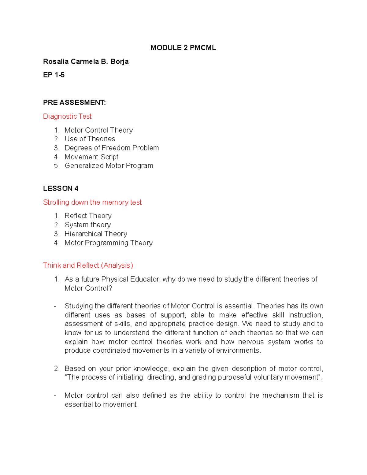 Principle of Motor Control and Goal, History and its Functions ...