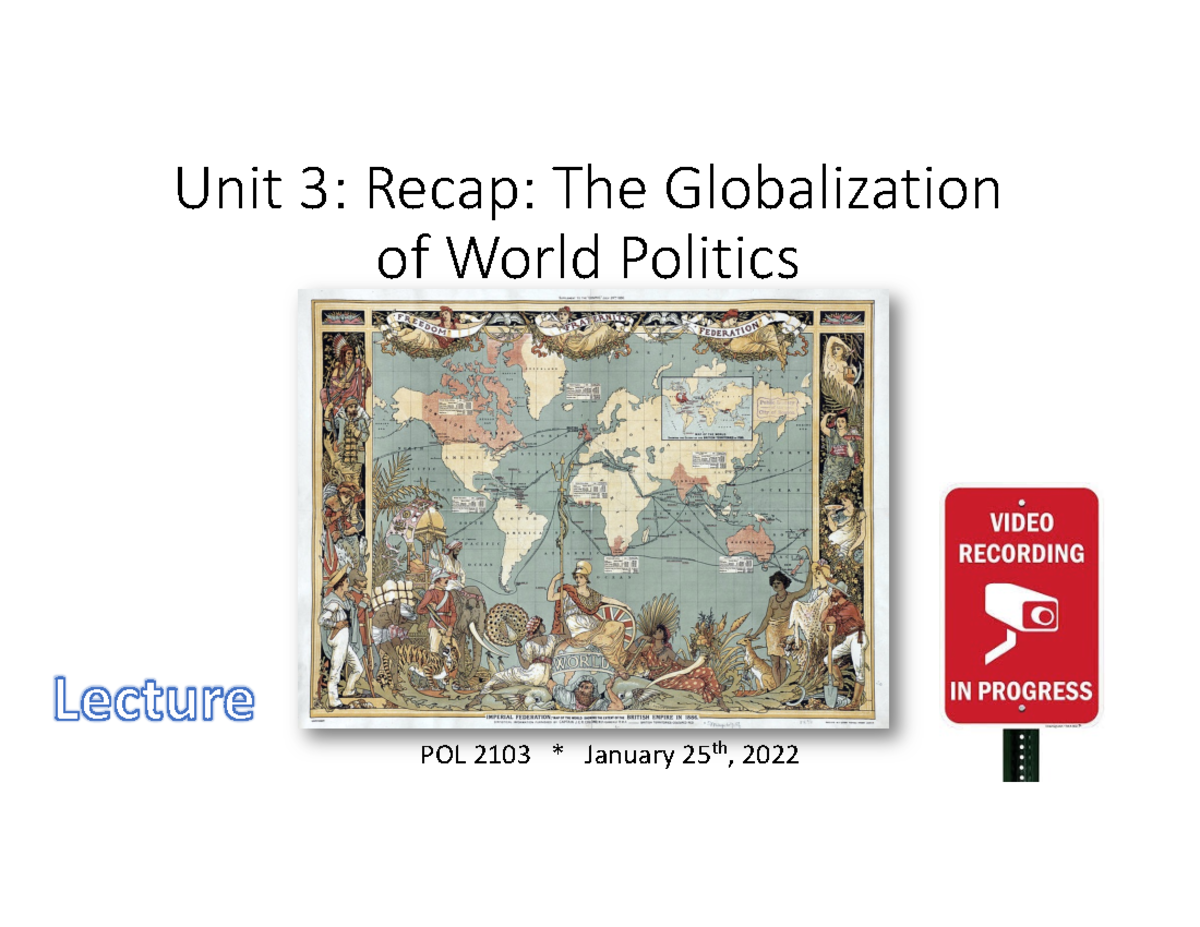 Unit 3 Lecture Recap The Globalization of World Politics Jan 25 2022 ...