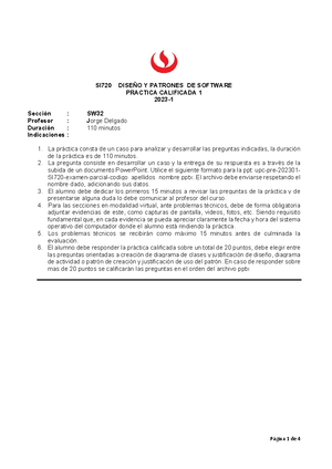 202301-Diseño y patrones de Software-examen-parcial - SI720 DISEÑO Y PATRONES DE SOFTWARE EXAMEN ...