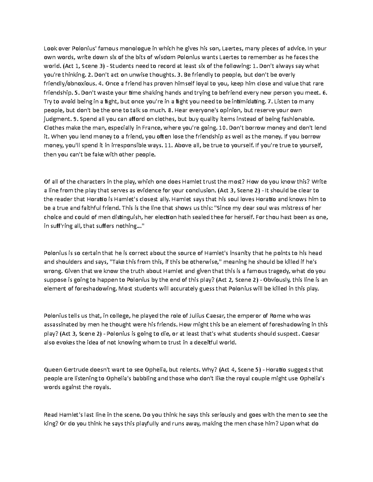 Note 8 - hamlet - Look over Polonius' famous monologue in which he ...