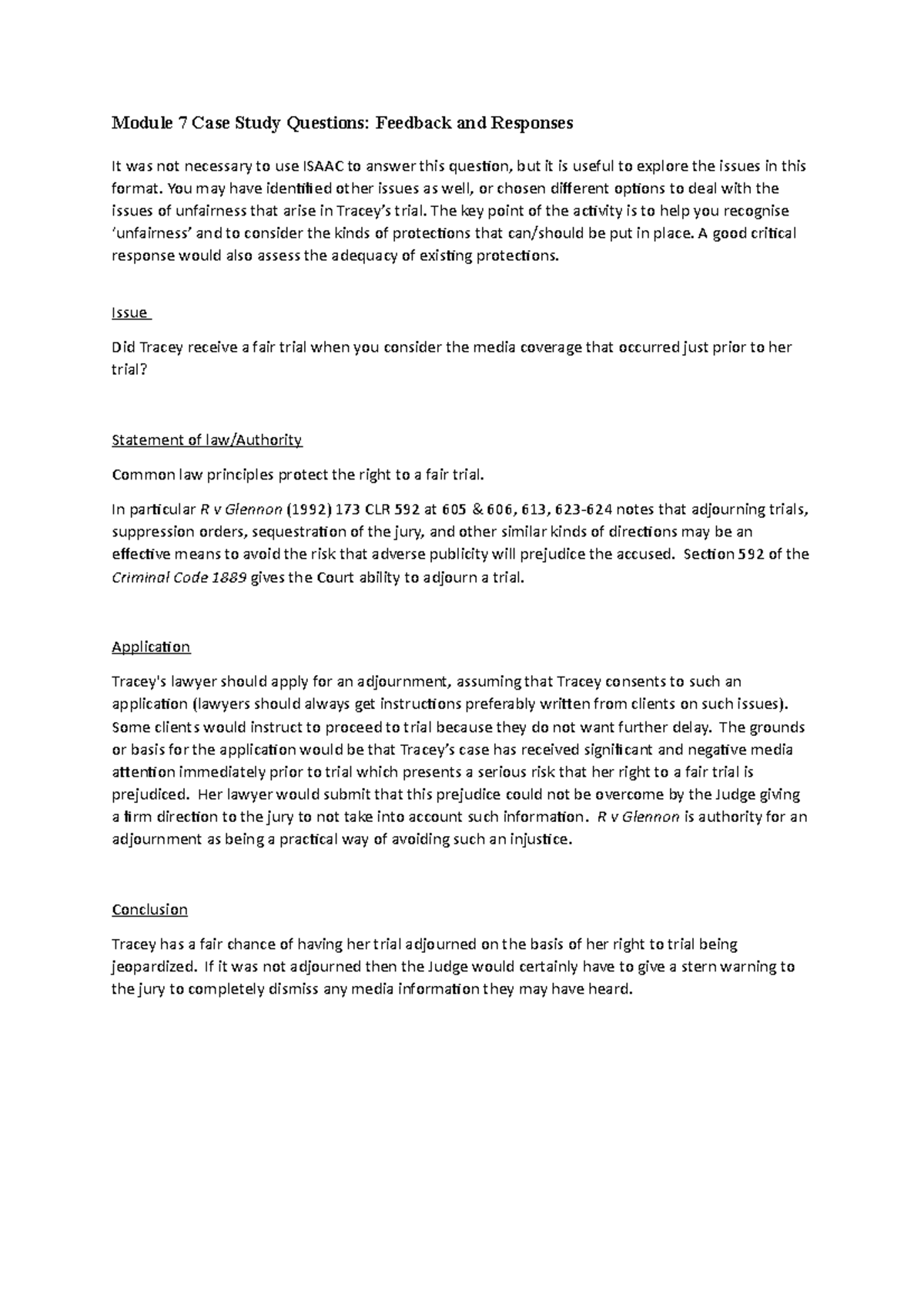Module 7 Case Study feedback - Module 7 Case Study Questions: Feedback ...