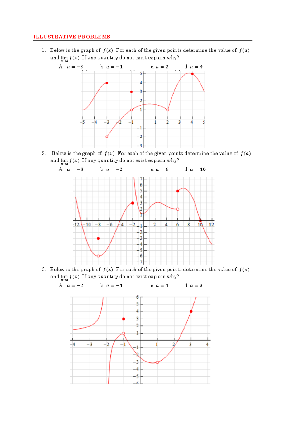 Activity 2 Limits AND Continuity - ILLUSTRATIVE PROBLEMS Below is the ...