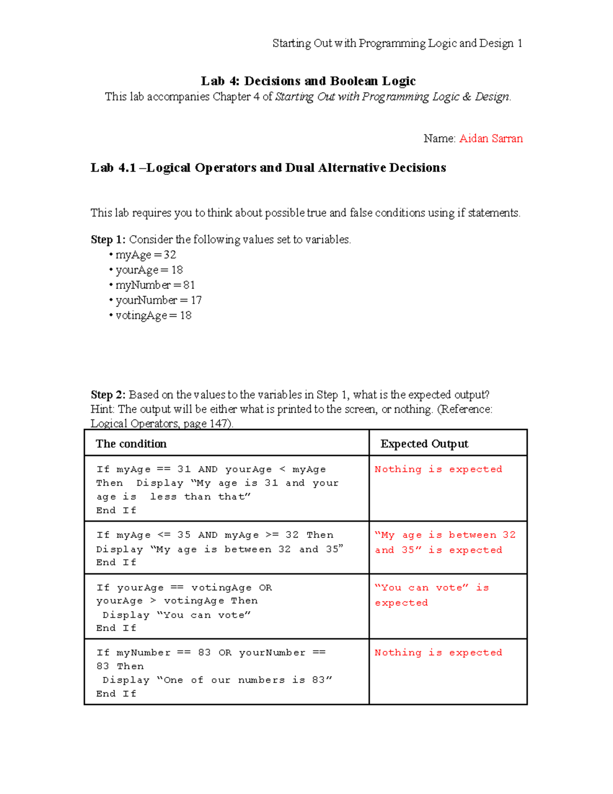 C++ Labratory 4 - Starting Out with Programming Logic and Design 1 Lab 4: Decisions and Boolean ...