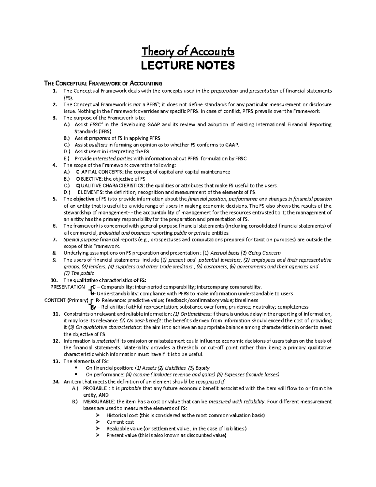Previous Discussions WITH OLD Concepts - Theory of Accounts LECTURE ...