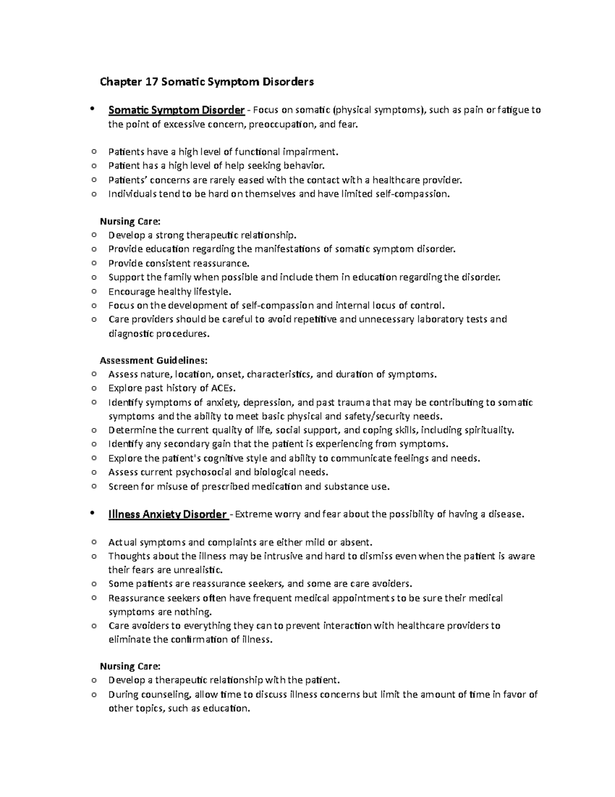 256 Exam 3 - Study guide exam 3 - Chapter 17 Somatic Symptom Disorders ...