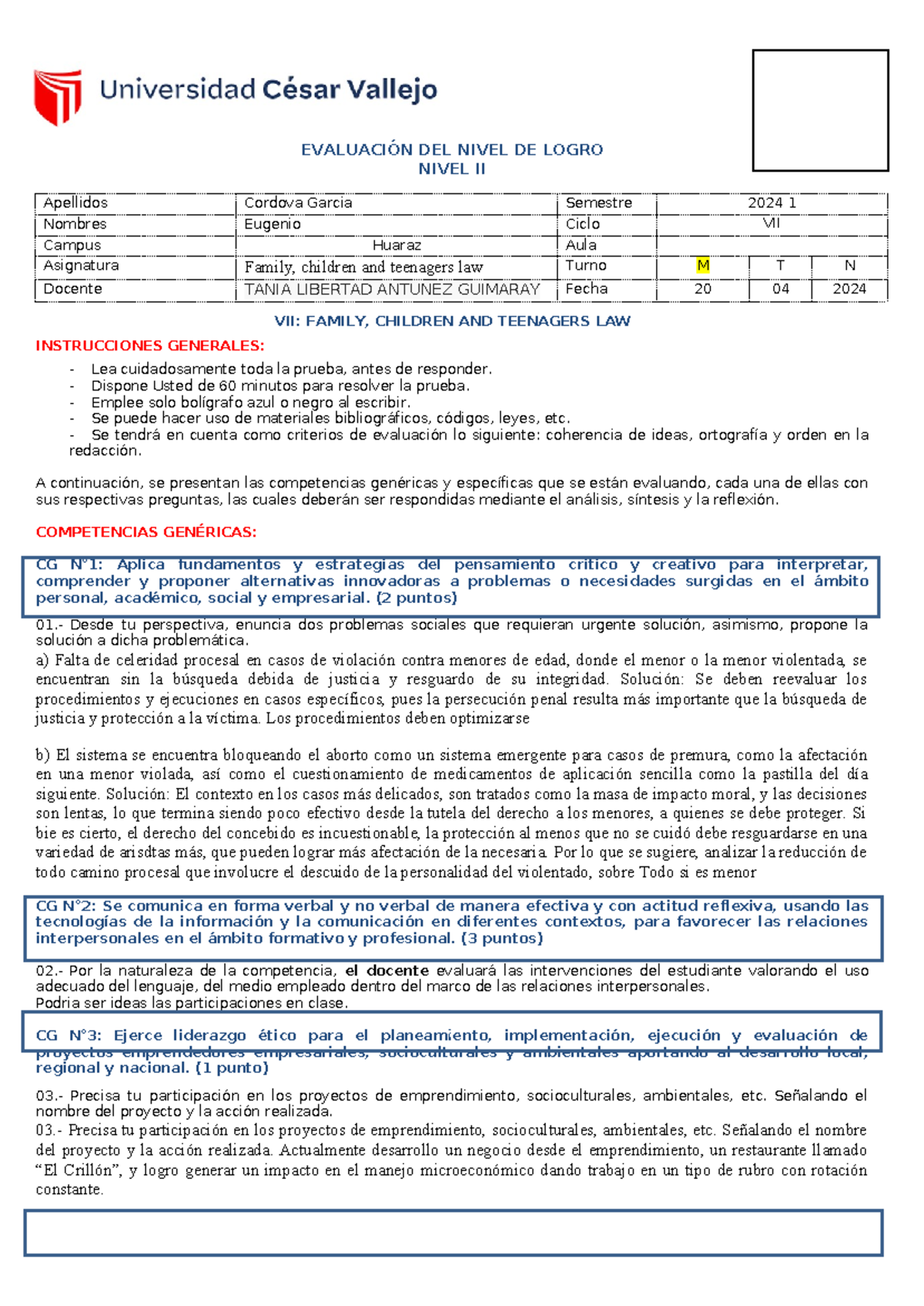 Prueba DE Nivel Logro II (1).docx EUU - v EVALUACIÓN DEL NIVEL DE LOGRO NIVEL II Apellidos ...