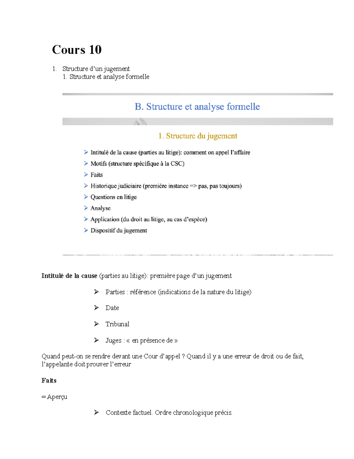 Cours 10 - Cours 10 Structure d’un jugement Structure et analyse ...