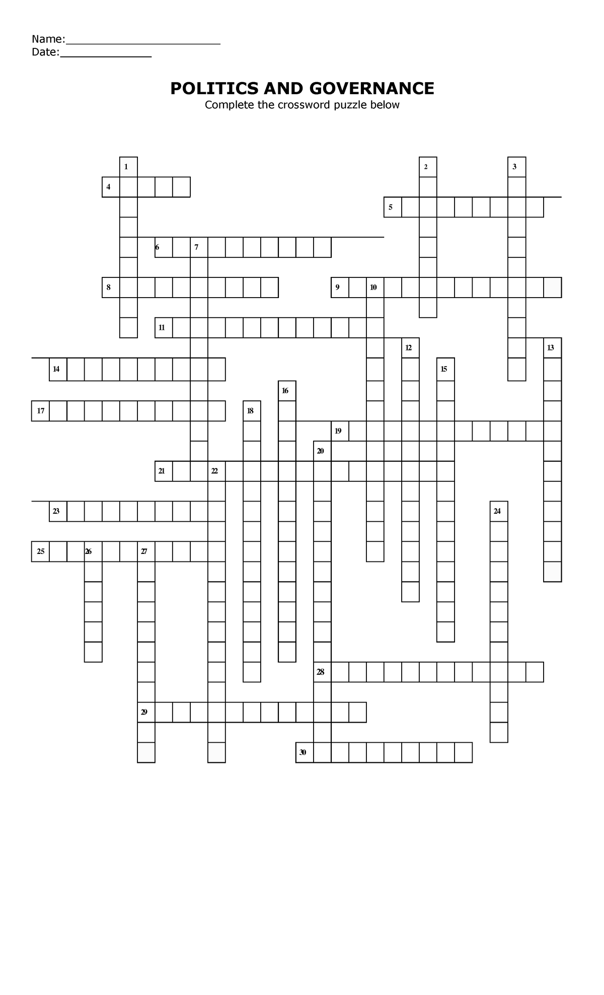 Politics AND Governance - Name: Date: POLITICS AND GOVERNANCE ...