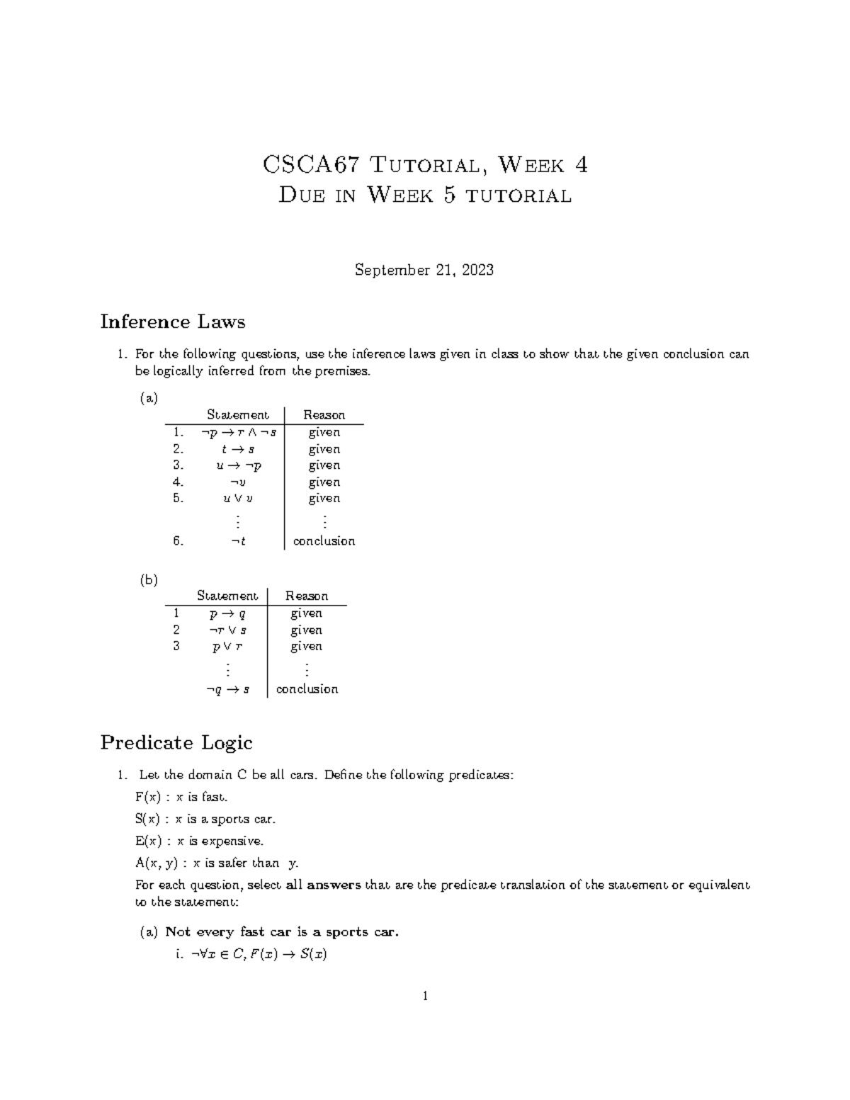 W4 - very useful - CSCA67 Tutorial, Week 4 Due in Week 5 tutorial ...
