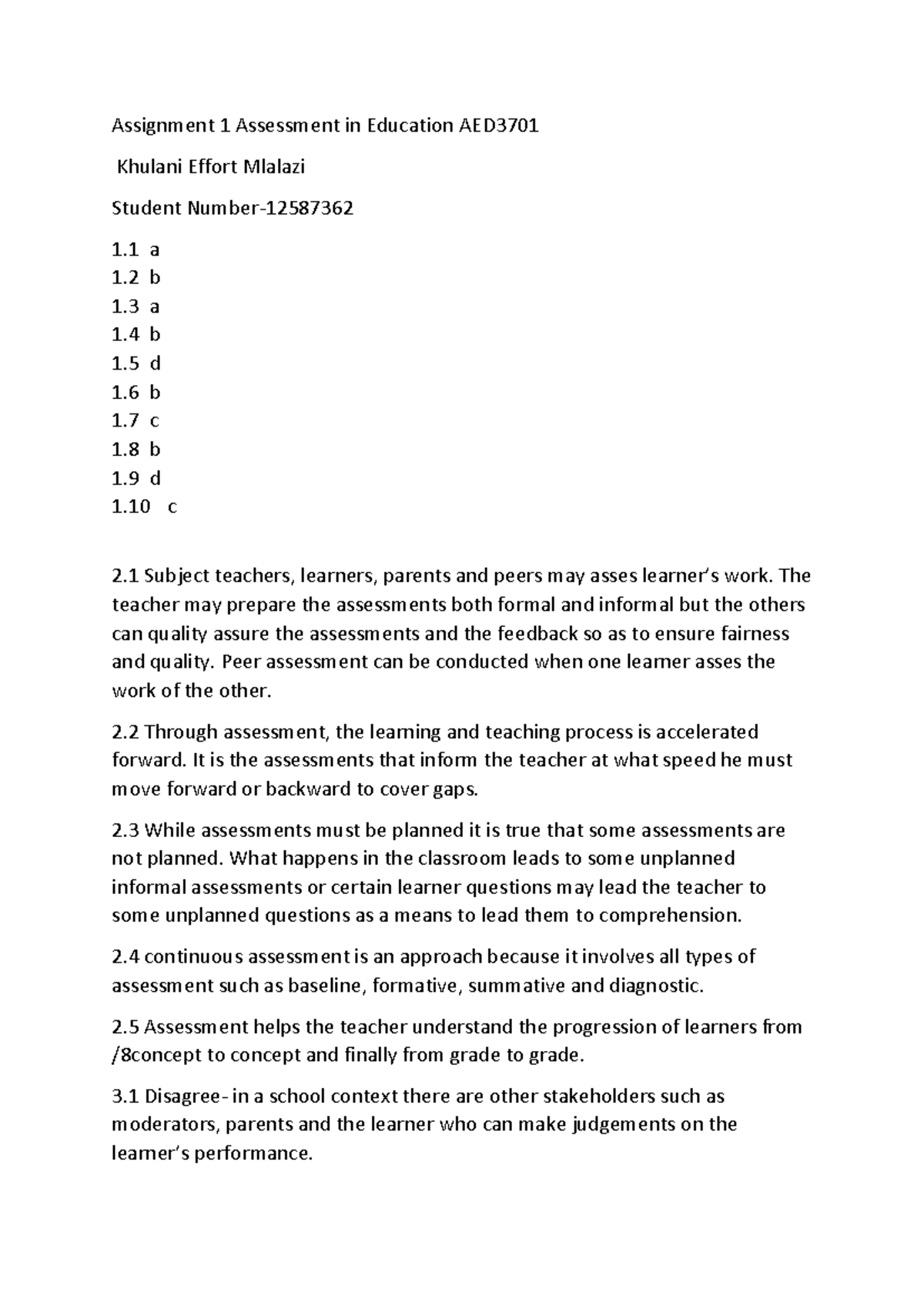 Assignment 1 Assessment in Education AED3701 final draft - Assignment 1 Assessment in Education ...